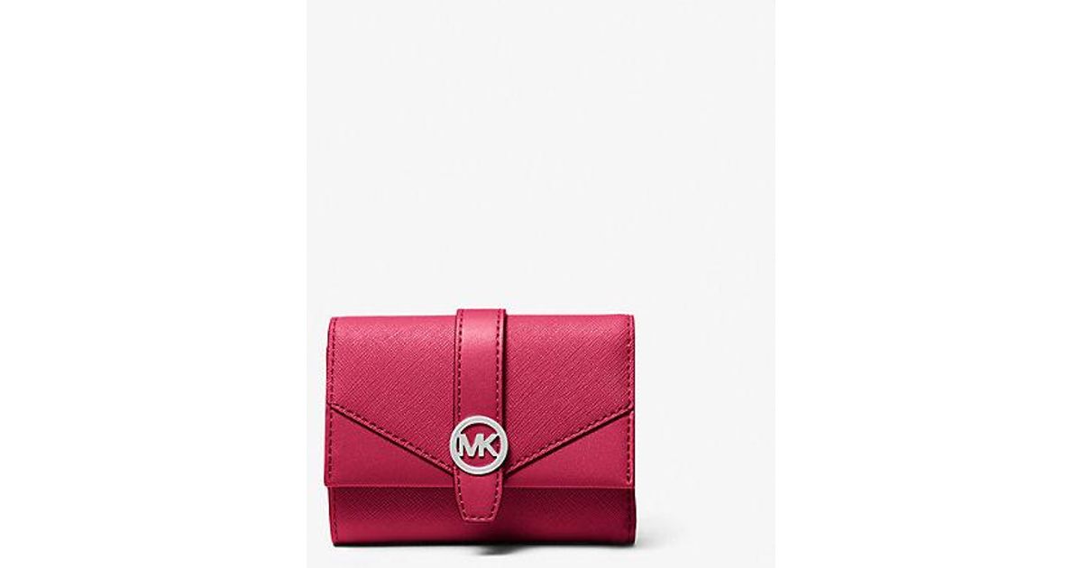 Michael Kors Greenwich Medium Leather Trifold Wallet in Red | Lyst
