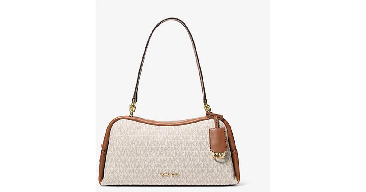 Michael Kors Cecily Medium Signature Logo Shoulder Bag in Natural | Lyst