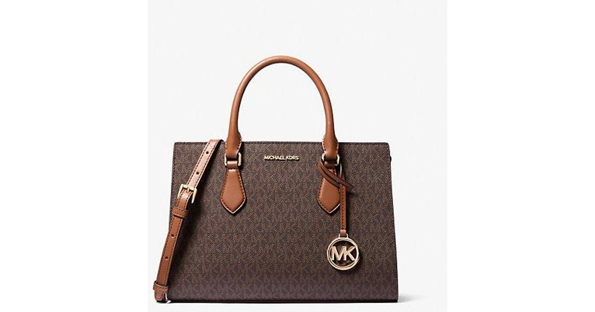 Michael Kors Sheila Medium Logo Satchel in Brown | Lyst