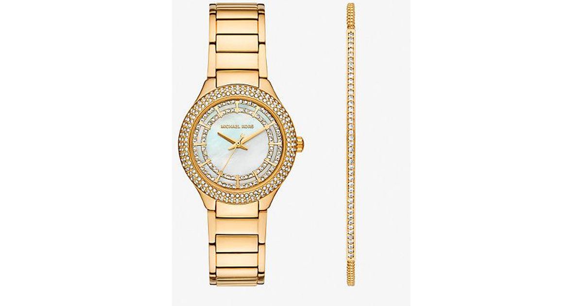 Michael Kors Mini Sylvia Pavé-Tone Watch And Bracelet Gift Set in ...
