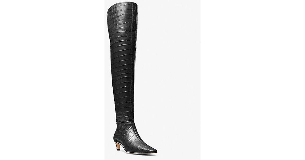 MICHAEL Michael Kors Cosmo Crocodile Embossed Leather Boot in Black | Lyst