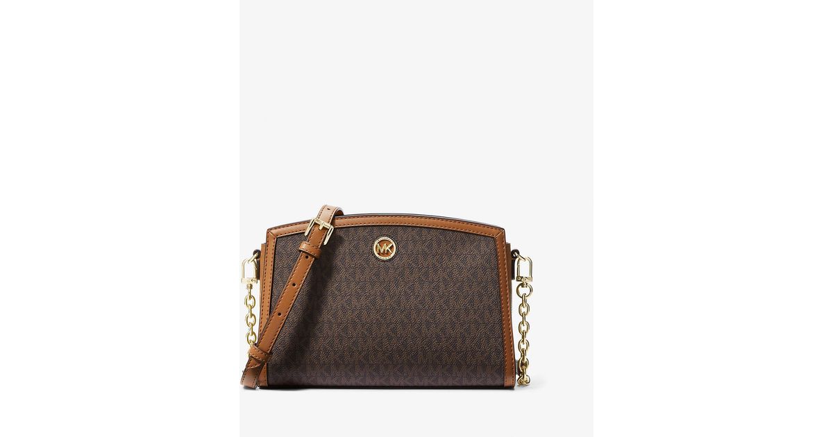 Michael Kors Mk Chantal Large Signature Logo Messenger Bag in Brown ...