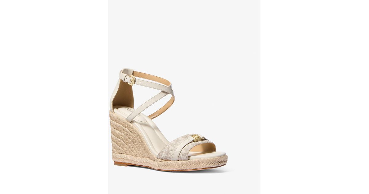 MICHAEL Michael Kors Mk Mandy Signature Logo And Leather Wedge Sandal ...