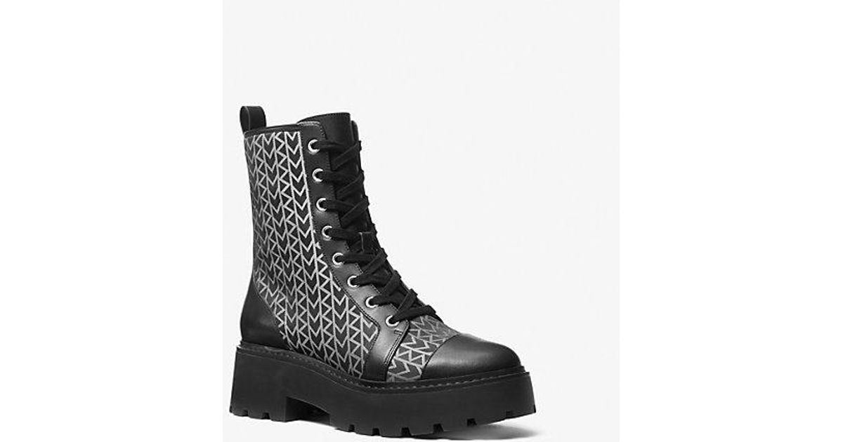 Michael Kors Blake Mk2000 Logo Jacquard Combat Boot in Black | Lyst
