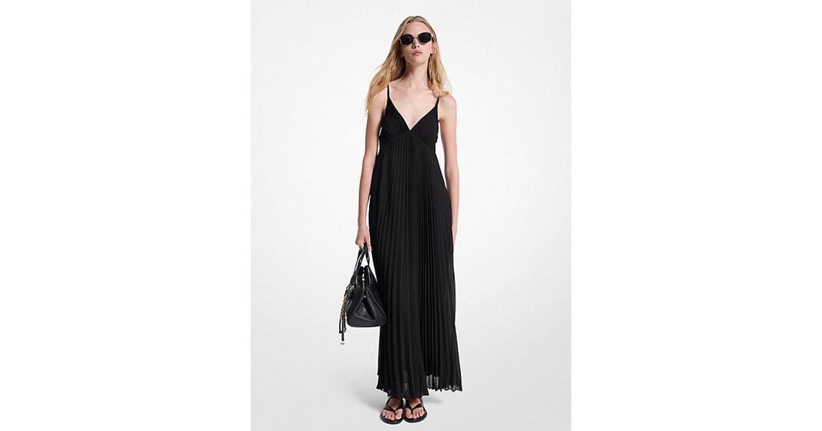 MICHAEL Michael Kors Pleated Georgette Maxi Dress in Black | Lyst