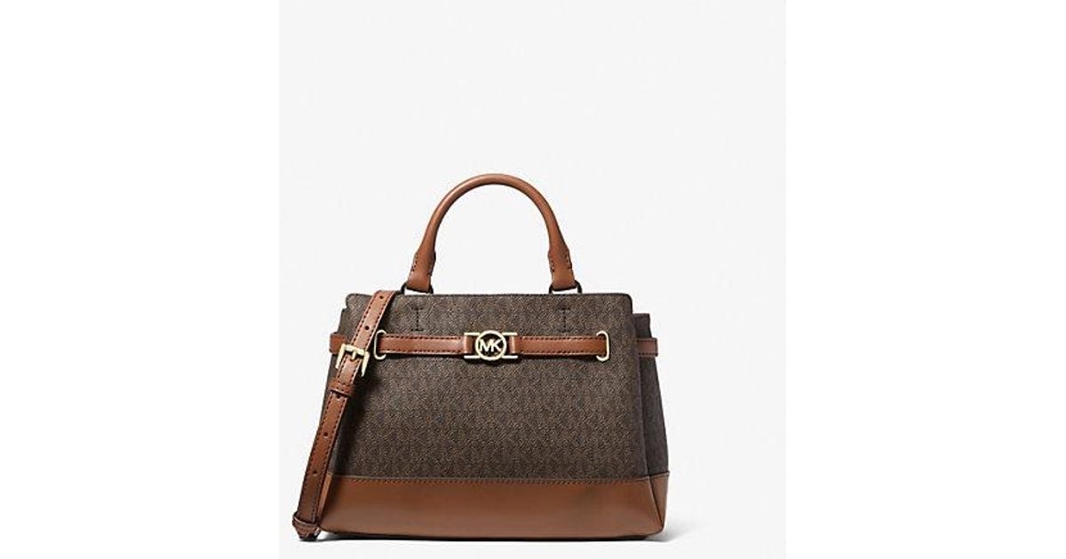 Michael Kors Reed Small Signature Logo Satchel in Brown | Lyst