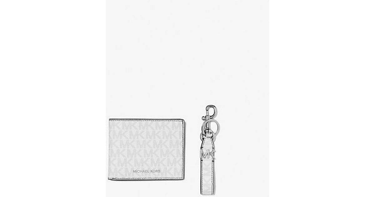 Michael Kors Logo Wallet And Key Chain Gift Set in White for Men | Lyst