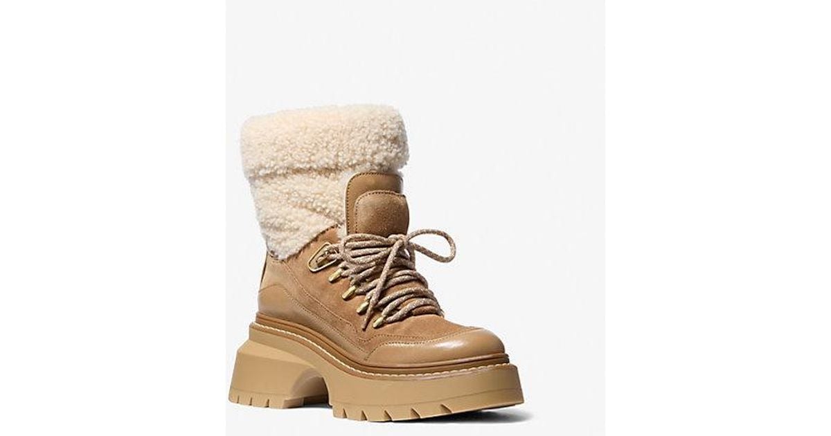 Michael Kors Mk Shiloh Mixed-Media Boot in Natural | Lyst