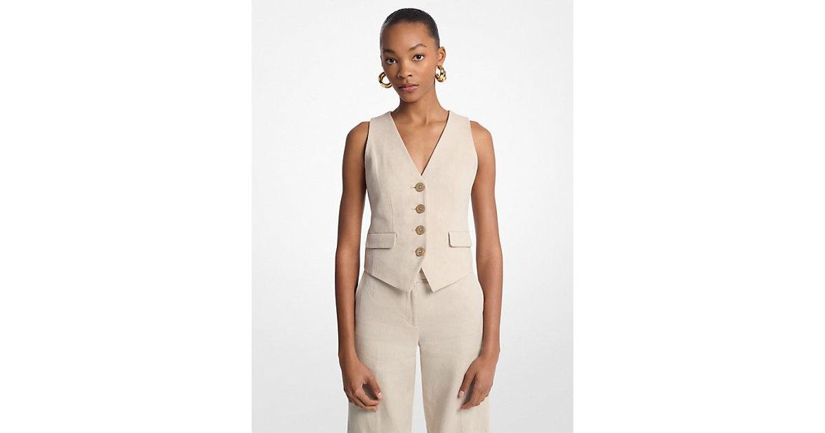 Michael Kors Linen And Cotton Twill Vest in Natural | Lyst