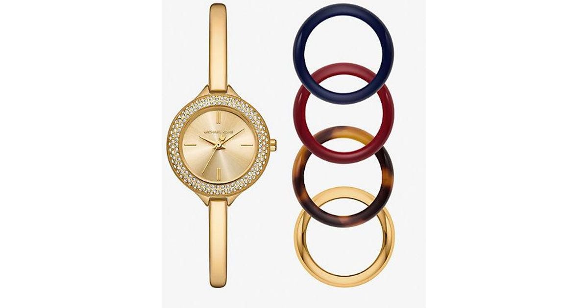 Michael Kors Mini Izzy Pavé-Tone Watch And Interchangeable Bezel Set in ...