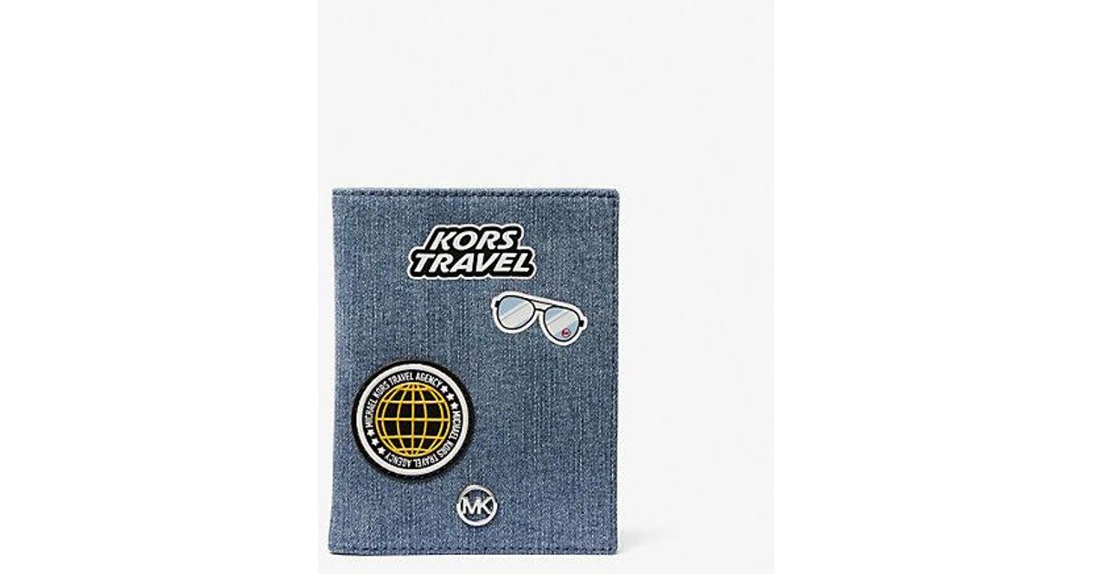 Michael Kors Jet Set Travel Medium Embellished Denim Passport Case in ...