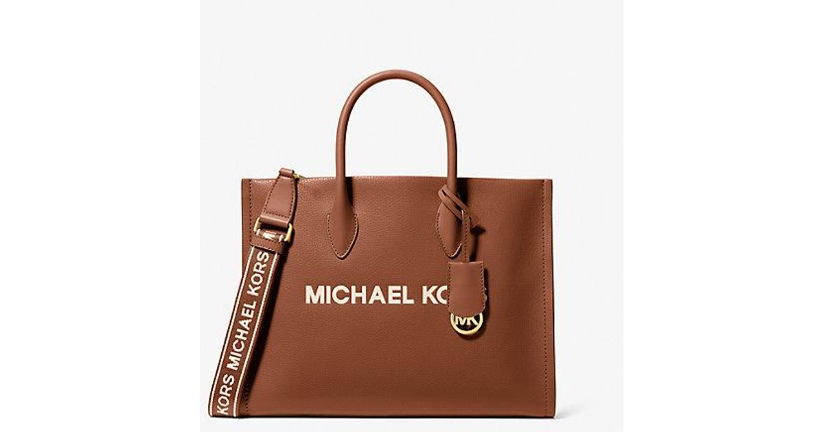 Michael Kors Mirella Medium Pebbled Leather Tote Bag in Brown | Lyst