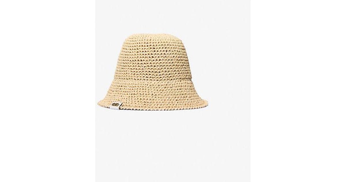 Michael Kors Crochet Straw Bucket Hat in White | Lyst