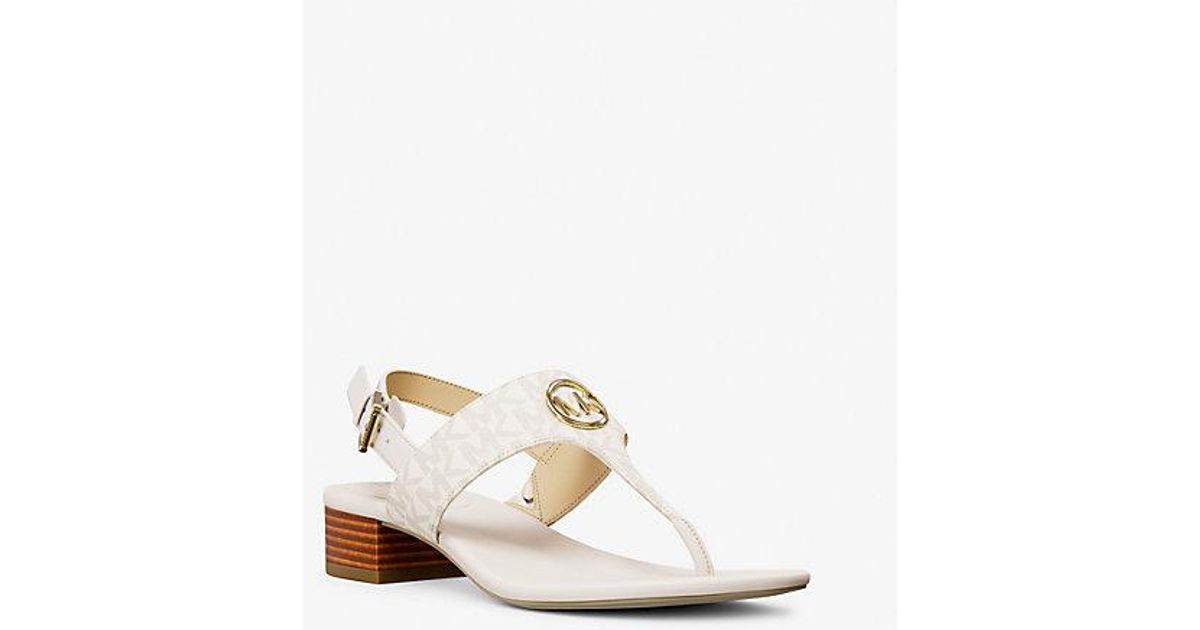 Michael Kors Hannah Signature Logo T-Strap Sandal in White | Lyst