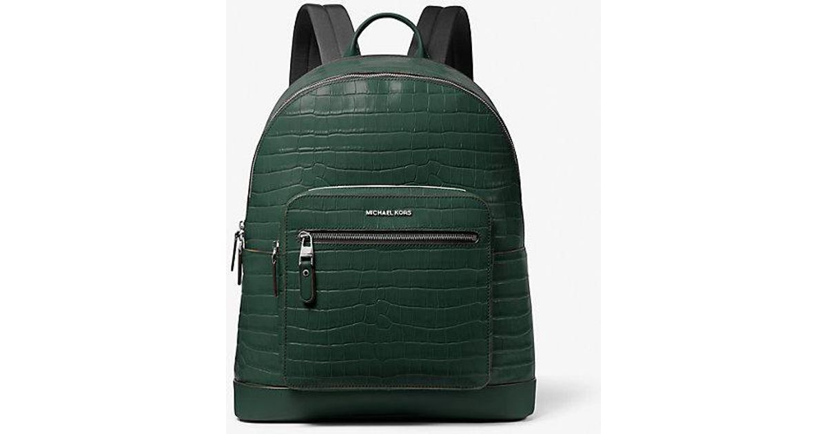 Michael Kors Hudson Crocodile Embossed Leather Commuter Backpack in ...