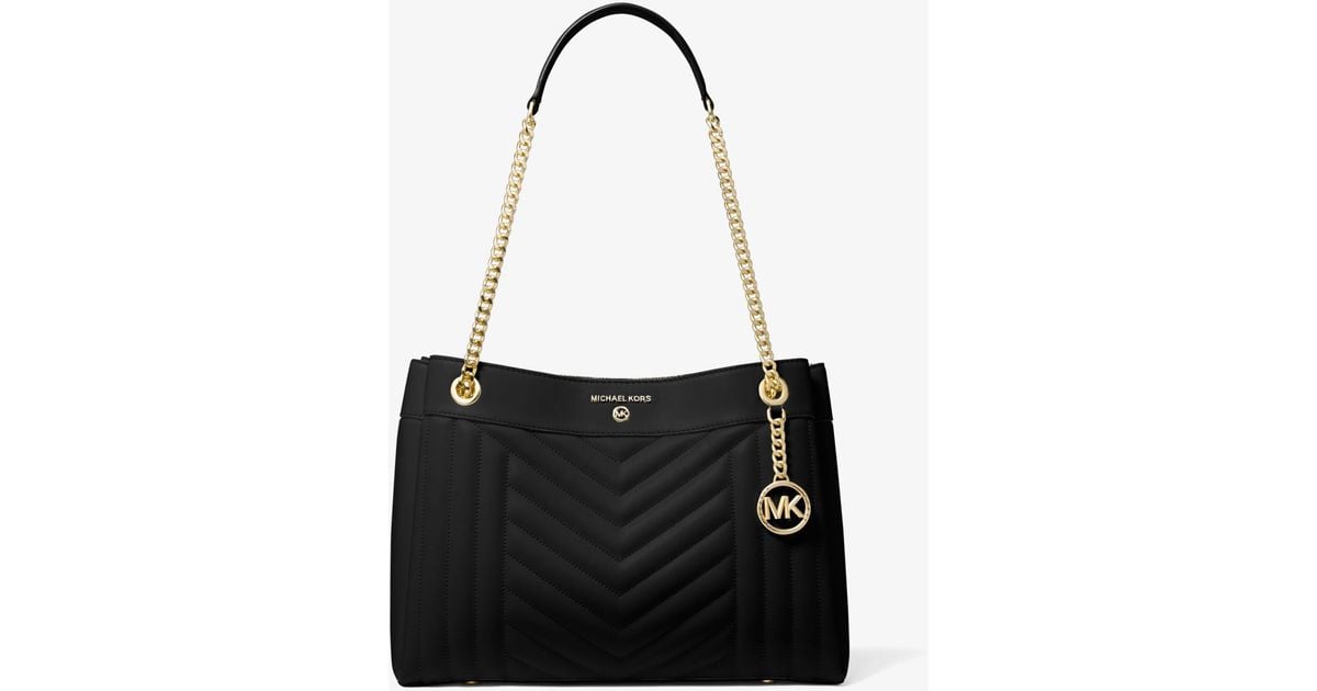 Michael Kors Susan Medium Quilted Leather Shoulder Bag in Black | Lyst ...