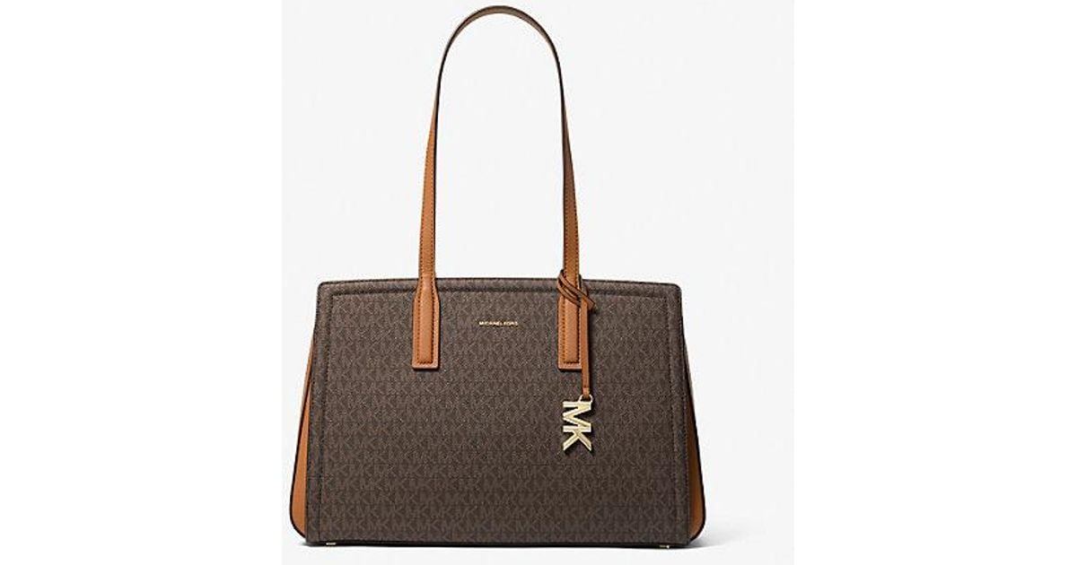 MICHAEL Michael Kors Laila Medium Signature Logo Tote Bag in White | Lyst