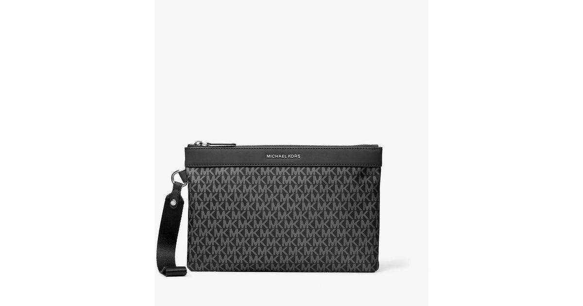 Michael Kors Mk Brooklyn Printed Signature Logo Travel Pouch in Grey ...