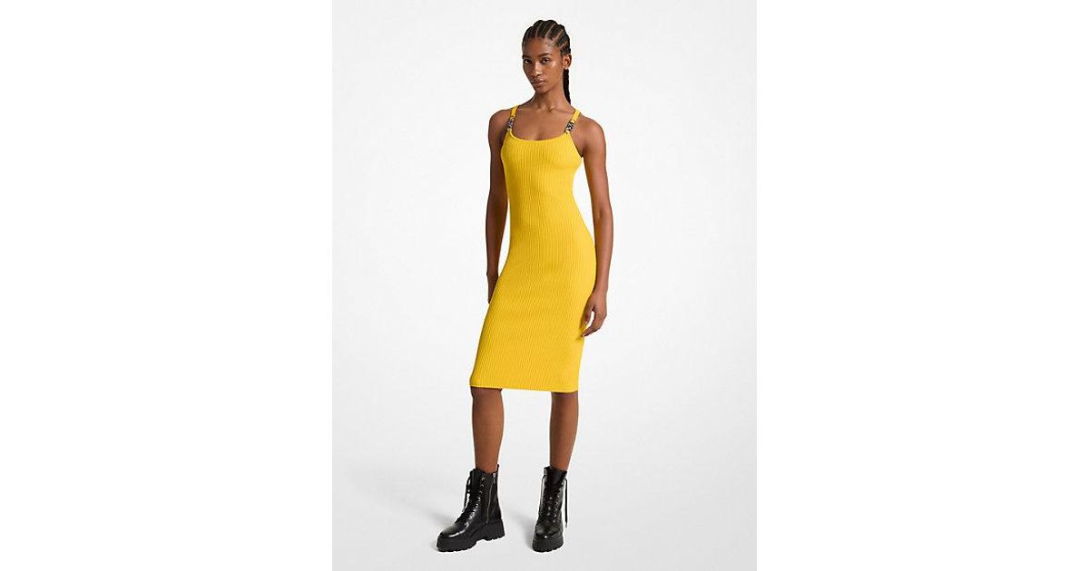 MICHAEL Michael Kors Mk Ribbed Stretch Knit Midi Tank Dress in Yellow Lyst UK