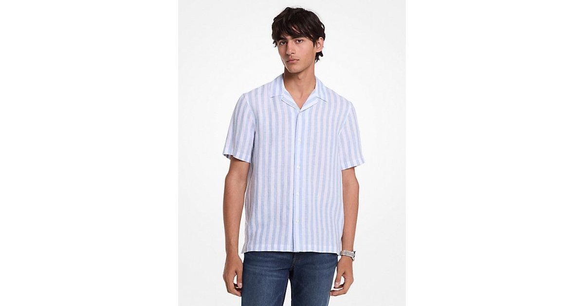 Michael Kors Linen And Cotton Blend Striped Shirt in White for Men | Lyst