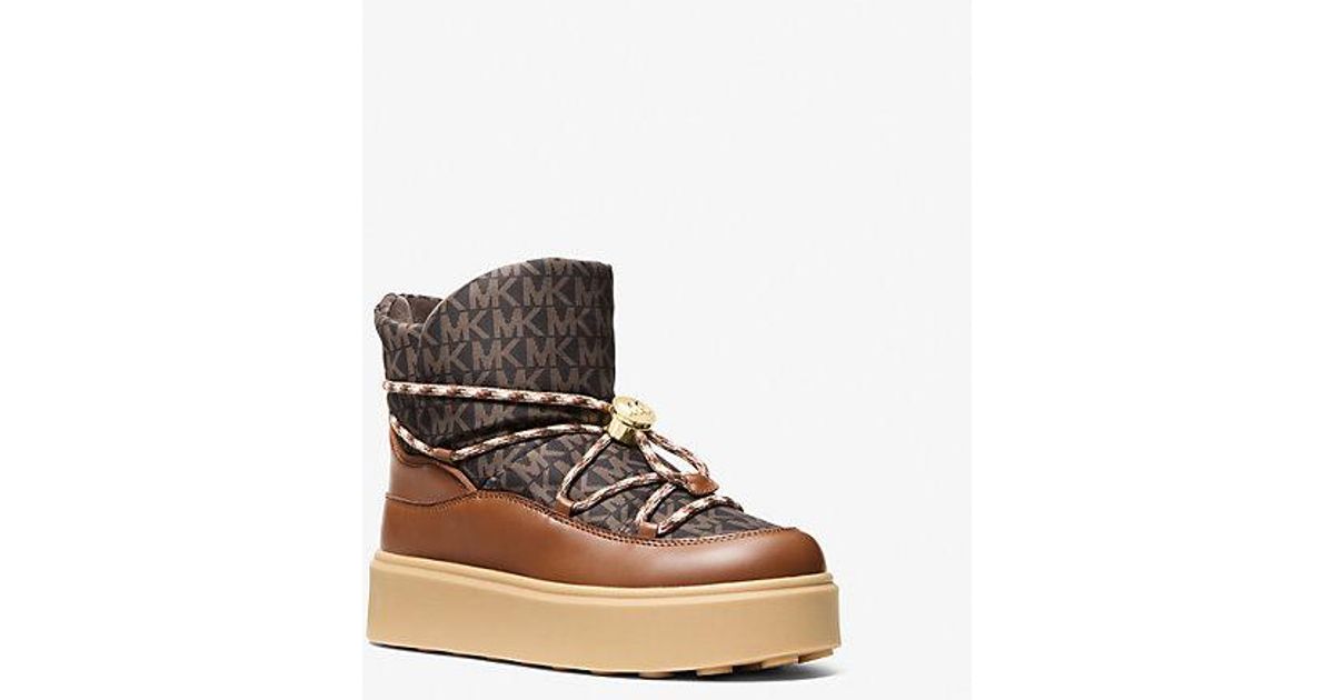 Michael Kors Romey Mixed-Media Lace-Up Boot in Brown | Lyst