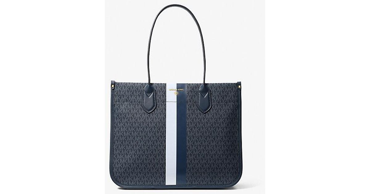 Michael Kors Heidi Large Stripe Signature Logo Tote Bag in Blue | Lyst