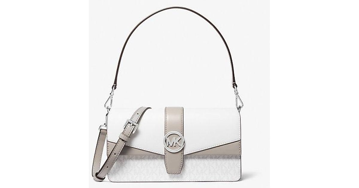 Michael Kors Greenwich Medium Signature Logo Convertible Shoulder Bag in White | Lyst
