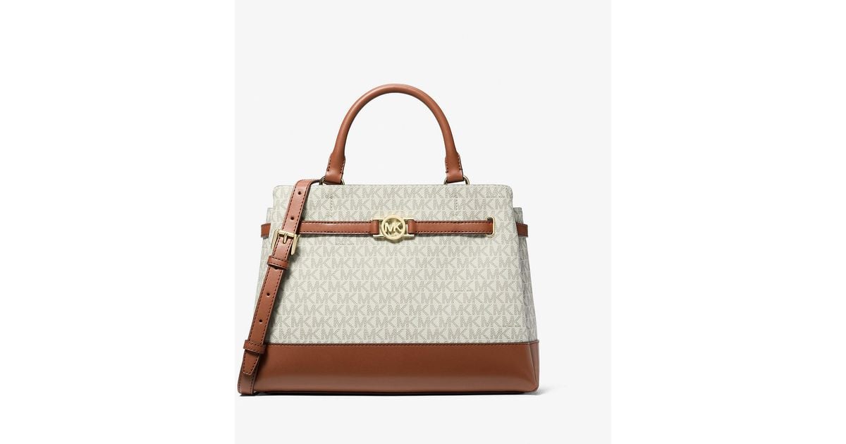 Michael Kors Outlet Mk Reed Large Signature Logo Satchel in Natural ...