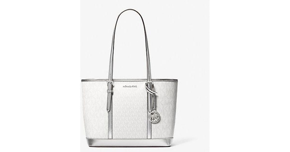 Michael Kors Jet Set Travel Small Metallic Logo Top-Zip Tote Bag in ...