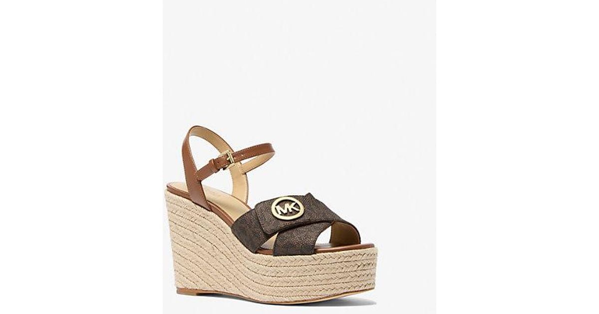 Michael Kors Hannah Signature Logo Wedge Sandal in Natural | Lyst