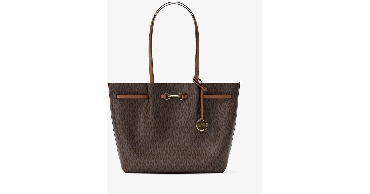 Michael Kors Outlet Mk Carson Large Signature Logo Tote Bag in Brown ...