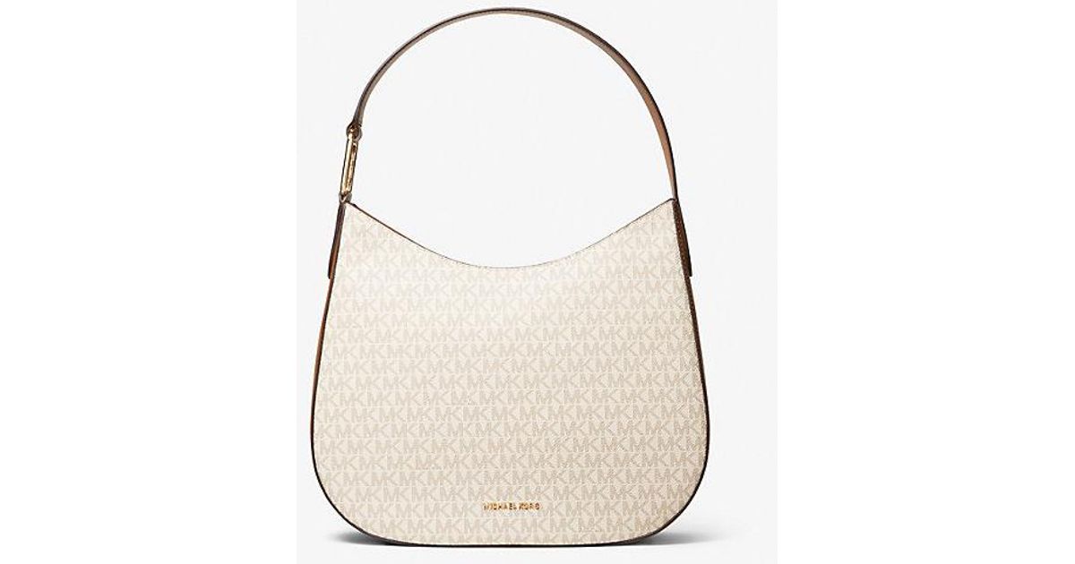 Michael Kors Mk Kensington Large Signature Logo Hobo Shoulder Bag in Natural | Lyst