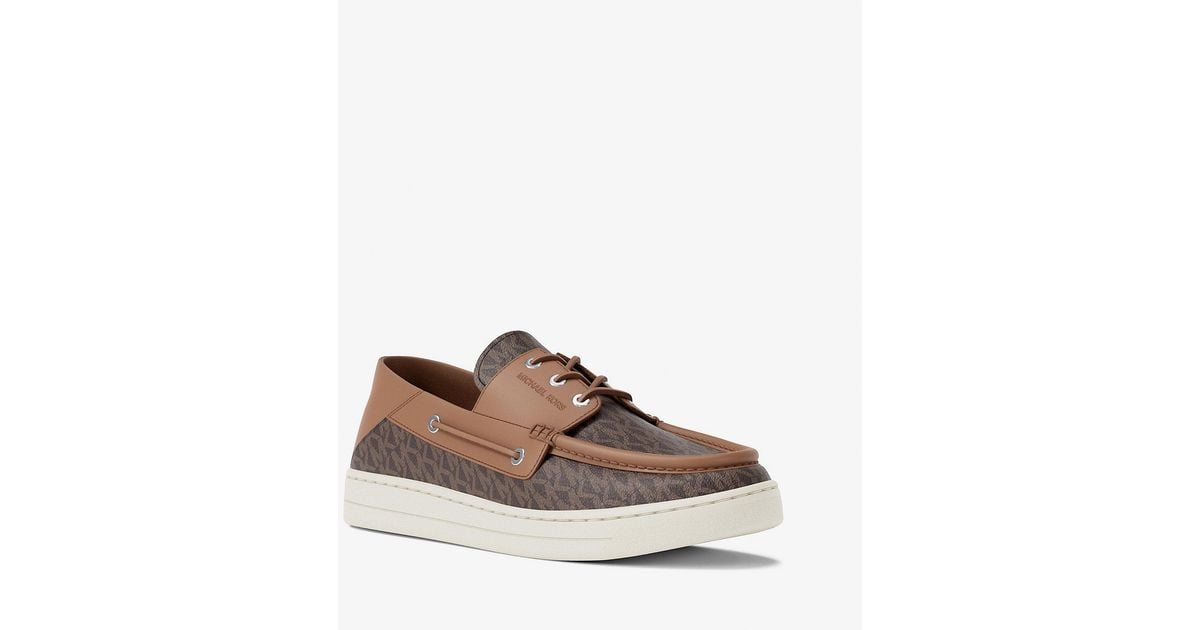 Michael Kors Mk Aiden Signature Logo And Leather Boat Shoe in Brown for ...