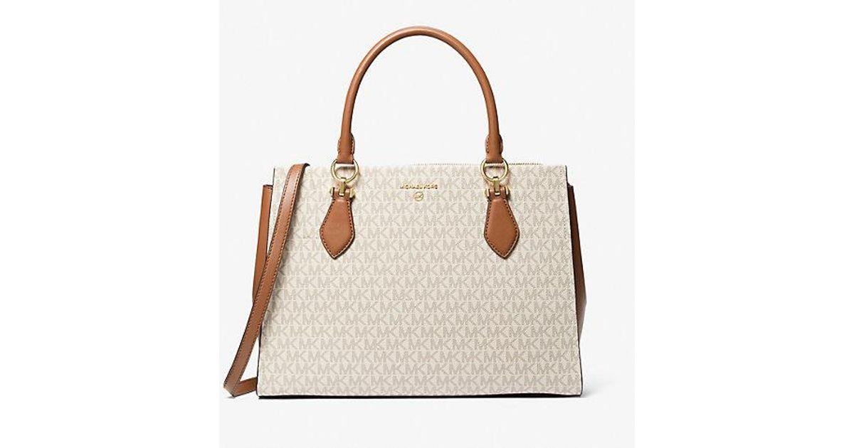 MICHAEL Michael Kors Marilyn Large Logo Satchel in Natural | Lyst UK