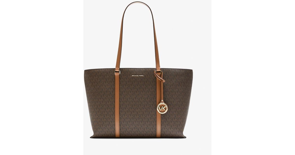 MICHAEL Michael Kors Mk Temple Large Signature Logo Tote Bag in Brown ...