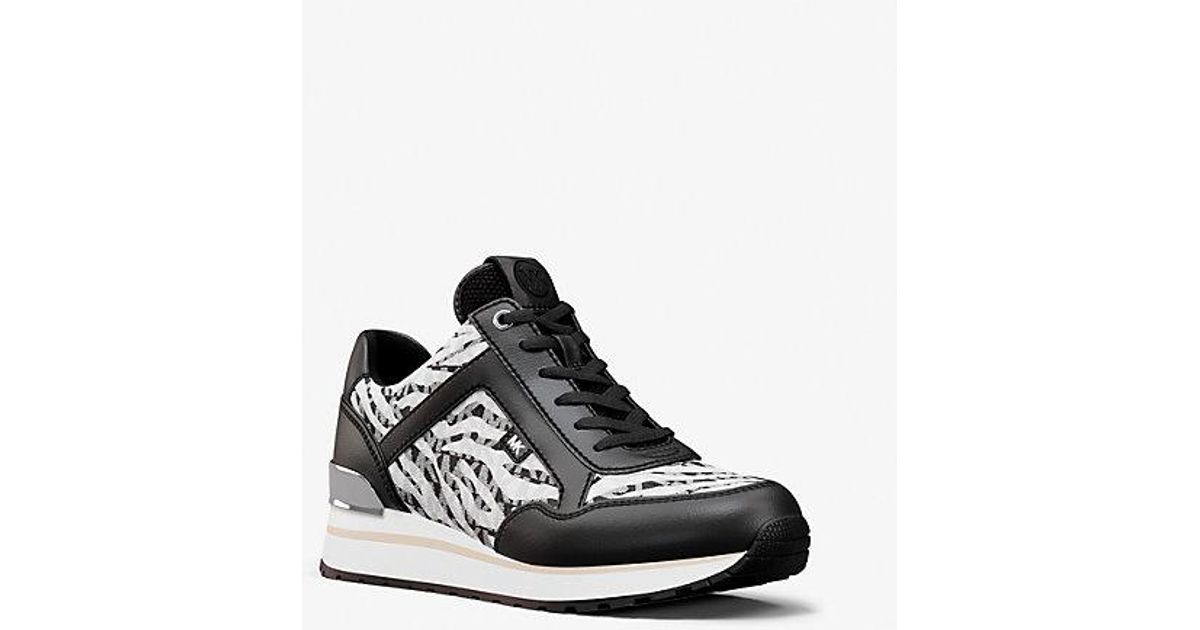 Michael Kors Maddy Zebra Print Signature Logo Trainer in White | Lyst