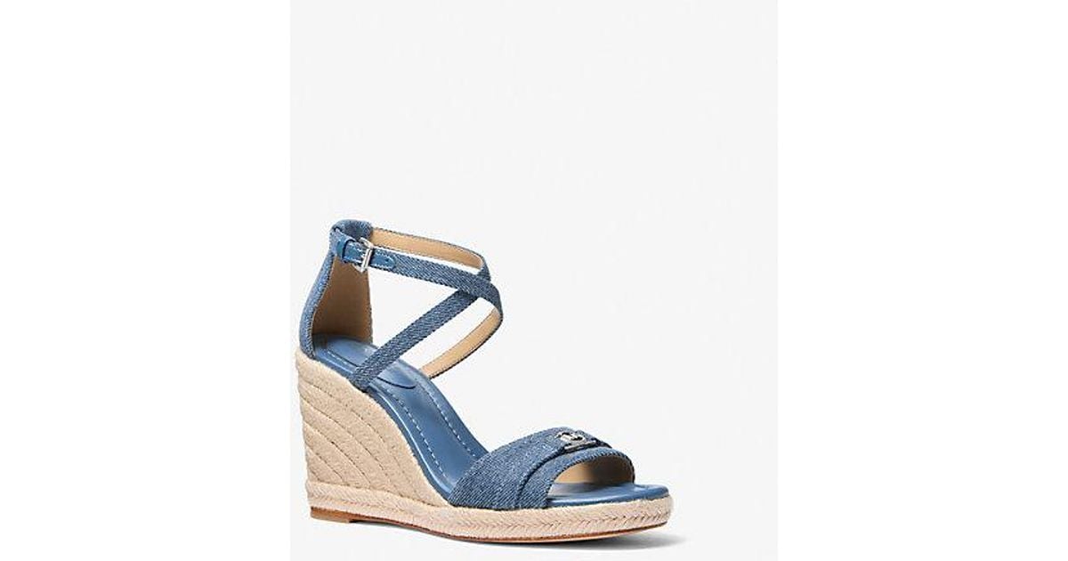 MICHAEL Michael Kors Mk Mandy Denim Wedge Sandal in Blue | Lyst UK