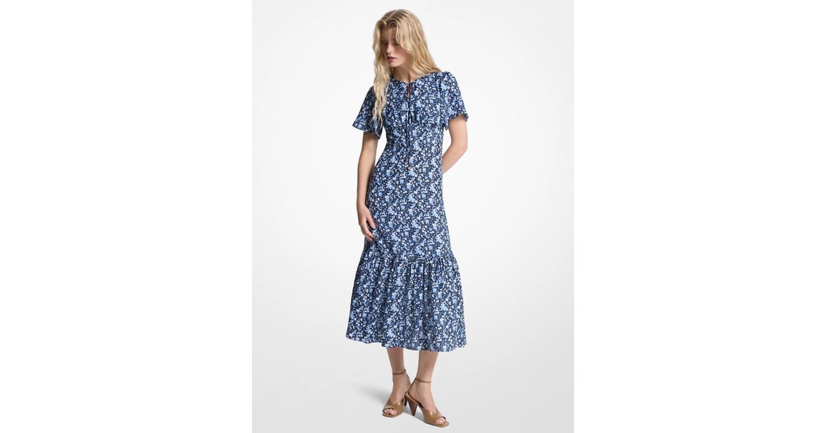 MICHAEL Michael Kors Floral Print Viscose And Silk Blend Midi Dress in ...