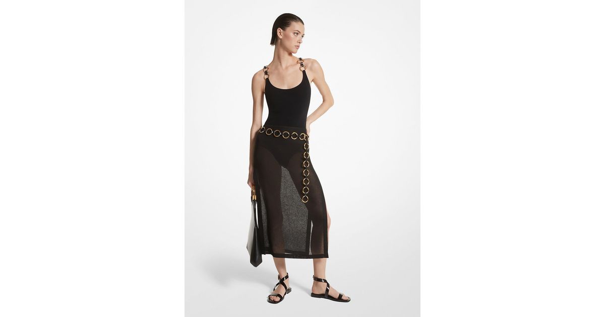 Michael Kors Mk Linen Gauze Slit Skirt in White | Lyst UK