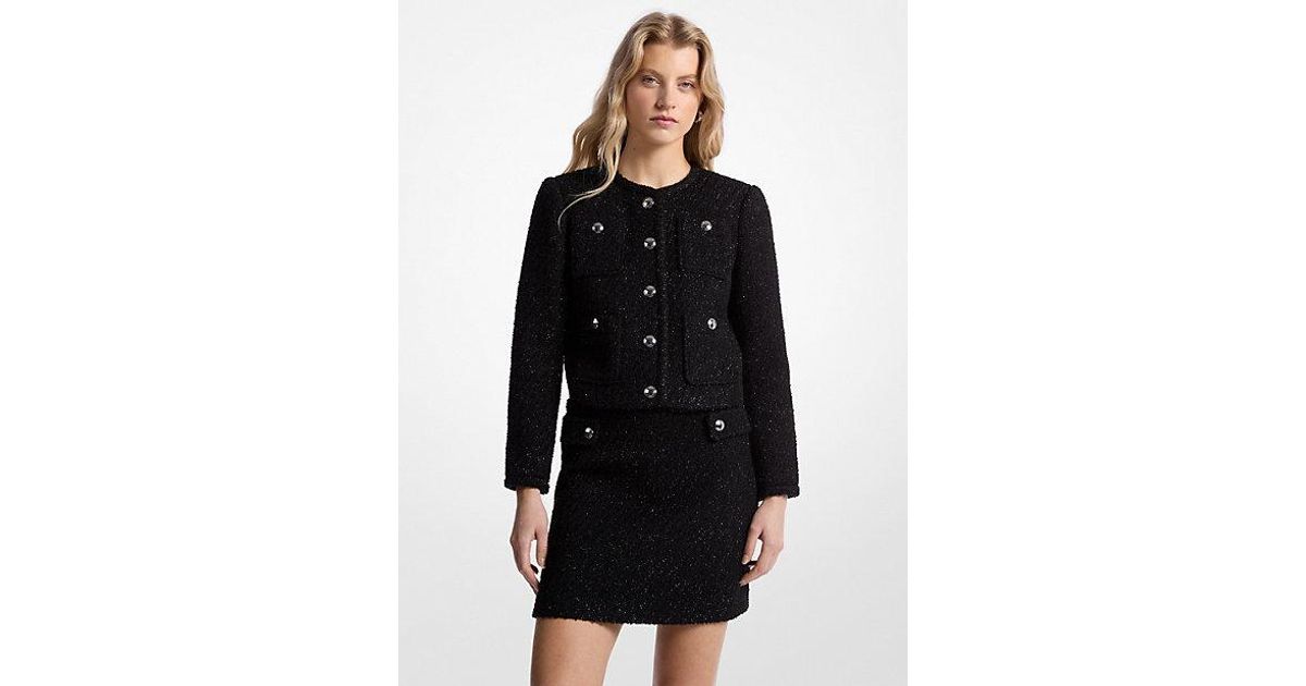 Michael Kors Metallic Tweed Jacket in Black | Lyst