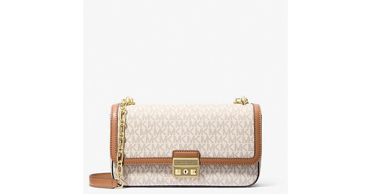 Michael Kors Mk Tribeca Large Signature Logo Shoulder Bag in Natural | Lyst