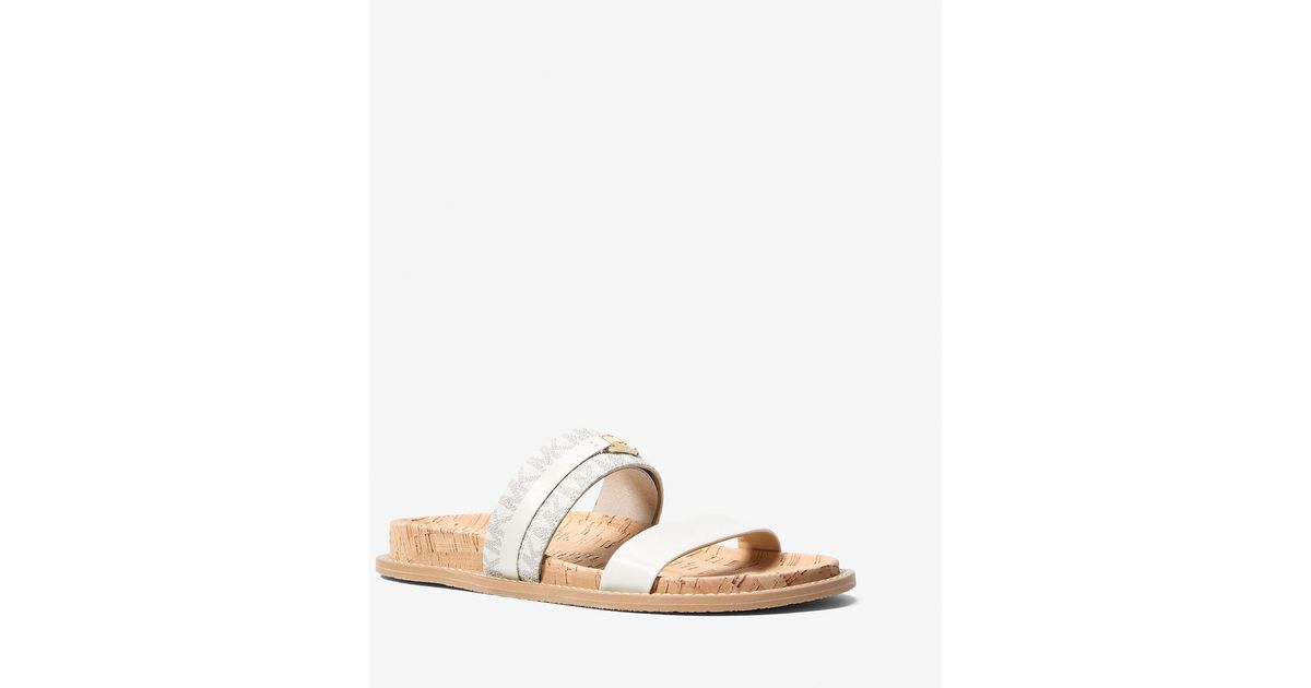 MICHAEL Michael Kors Mk Mandy Signature Logo Flat Sandal in Natural ...