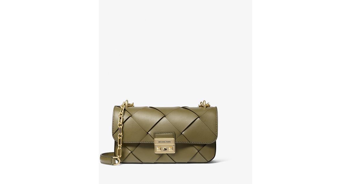 Michael Kors Mk Tribeca Small Woven Leather Shoulder Bag in Green | Lyst UK