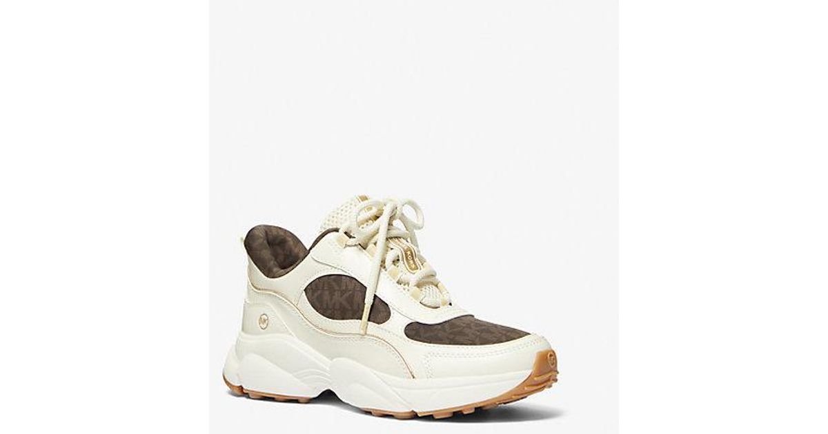 Michael Kors Katrina Mixed-Media Trainer in White | Lyst