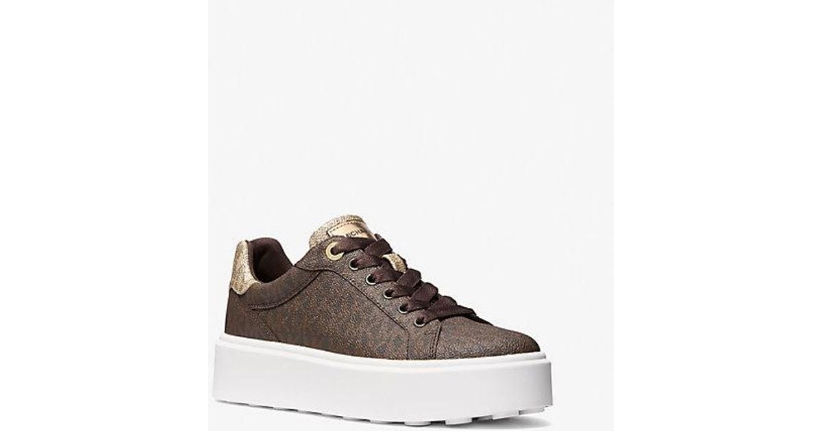 Michael Kors Romey Metallic Two-Tone Signature Logo Platform Sneaker in ...