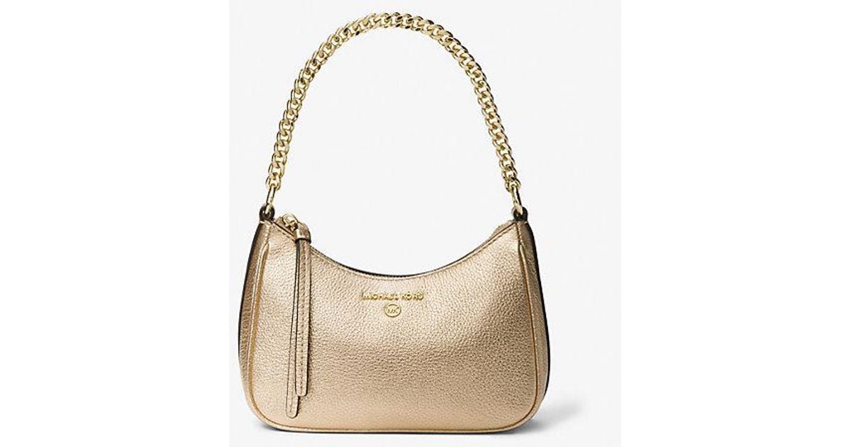 Michael Kors Jet Set Charm Small Metallic Pebbled Leather Pochette in Natural | Lyst