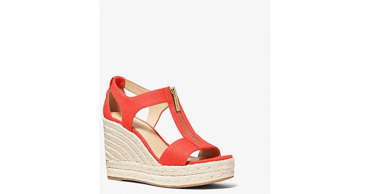 Michael Kors Berkley Canvas Wedge Sandal in Red | Lyst