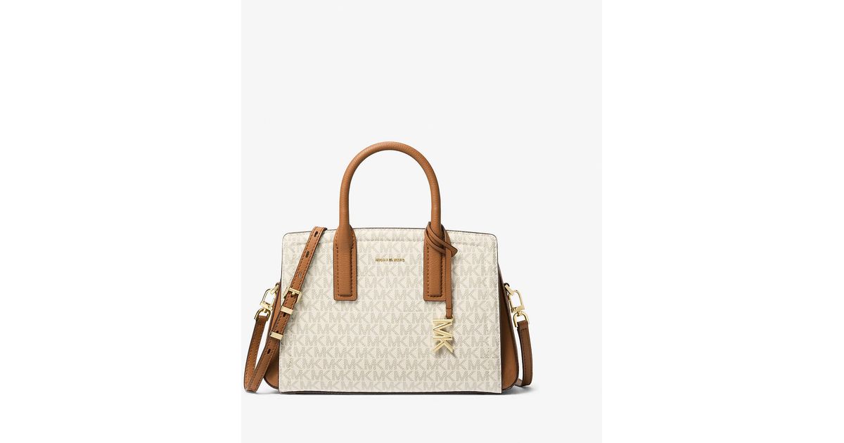 Michael Kors Laila Small Signature Logo Satchel in Natural | Lyst UK
