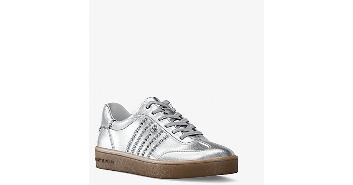 MICHAEL Michael Kors Scotty Embellished Metallic Leather Sneaker in ...