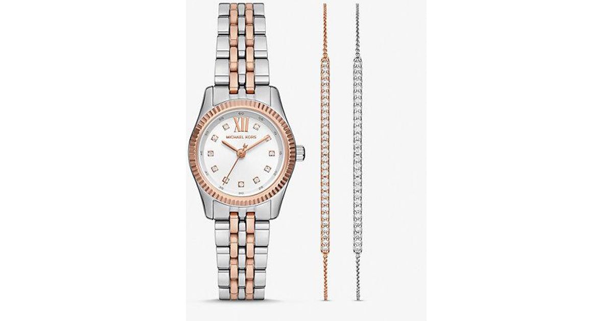 Michael Kors Mk Lexington Pavé Two-Tone Watch And Slider Bracelet Gift ...